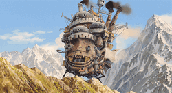 Howl's Moving Castle Flying Over Mountains GIF | GIFDB.com