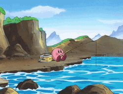 Kirby Fishing In River GIF | GIFDB.com