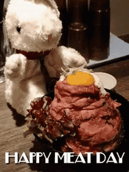 Stuff Toy Rabbit Celebrating Happy Meat Day GIF | GIFDB.com
