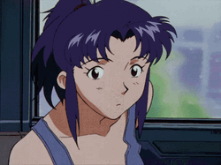 Misato Katsuragi Anime Boyish Girl Sitting Car GIF | GIFDB.com