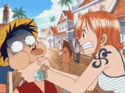 Nami Choking Luffy One Piece GIF | GIFDB.com