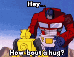 Optimus Prime Hugging Bumblebee GIF | GIFDB.com