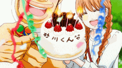 Ore Monogatari Cheerful Gouda And Rinko Holding Cake GIF | GIFDB.com