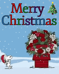 Peanuts Merry Christmas Snoopy With Decorated Dog House GIF | GIFDB.com