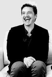 Pedro Pascal Happy Laughing Black Suit GIF | GIFDB.com