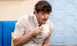Pedro Pascal Laughing Spitting Water GIF | GIFDB.com