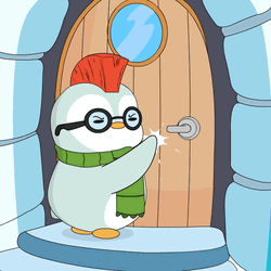 Pudgy Penguin Tapping Door Let Me In Meme GIF | GIFDB.com