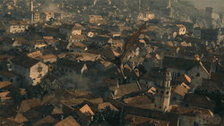 Rhaenys' Dragon Meleys Flying Over City GIF | GIFDB.com