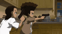 Riley Freeman Fierce Huey Freeman Holds Gun GIF | GIFDB.com