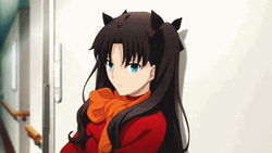 Rin Tohsaka Anime Leaning On The Wall GIF | GIFDB.com