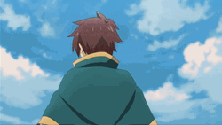 Sad Anime Boy Kazuma Satou Turns Around GIF | GIFDB.com