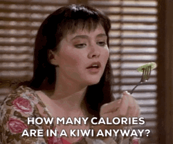 Shannen Doherty Asking Kiwi Calories GIF | GIFDB.com