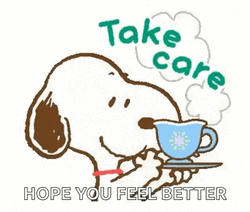 Snoopy Holding Cup Hope You Feel Better GIF | GIFDB.com
