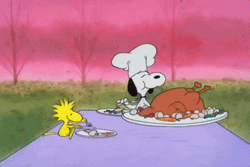 Snoopy In Picnic With Turkey Dinner GIF | GIFDB.com