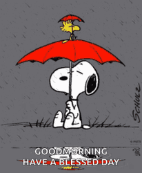 Snoopy Peanuts Umbrella Raining Good Morning Blessed Day GIF | GIFDB.com