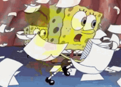Spongebob Got Overwhelmed With Lots Of Paper GIF | GIFDB.com