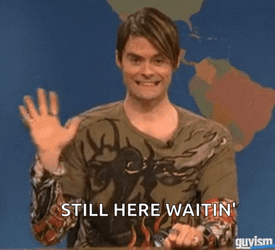 Still Here Waiting Waving Bill Hader GIF | GIFDB.com