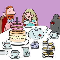 Tea Party Animated Guy Lady And Bunny GIF | GIFDB.com