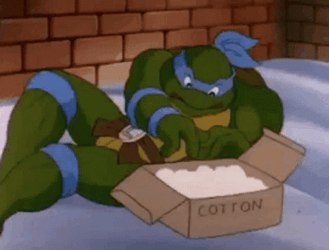 Teenage Ninja Turtle Leonardo Blocking Ears With Cotton GIF | GIFDB.com