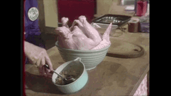 Turkey Day Stuffing Raw Bird With Ingredients GIF | GIFDB.com