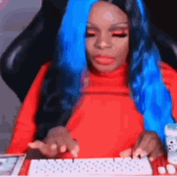 Blue Haired Lady Chewing Typing Fast GIF | GIFDB.com