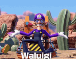 Waluigi Kneeling With Rose Final Pose GIF | GIFDB.com