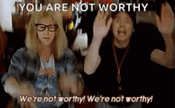 Wayne And Garth Saying We Are Not Worthy GIF | GIFDB.com