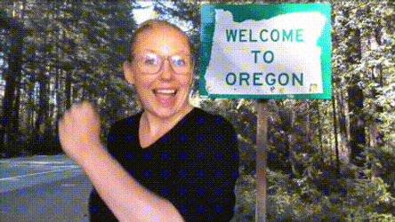 Welcome To Oregon Excited Nerdy Lady GIF | GIFDB.com