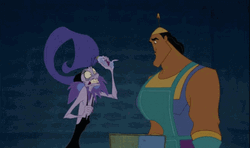 Yzma Throws A Small Bottle On Kronk GIF | GIFDB.com